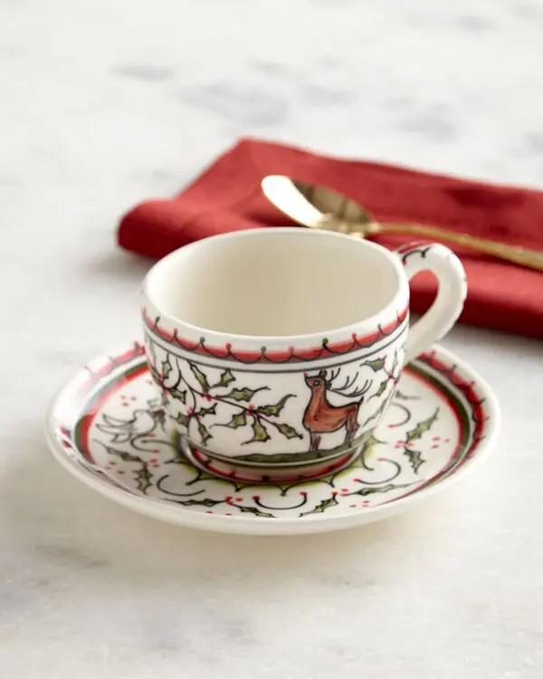 Neiman Marcus Christmas Pavoes Cups & Saucers, Set Of 4 - One-color