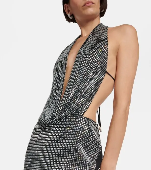 David Koma Cowl Neck Embellished Minidress