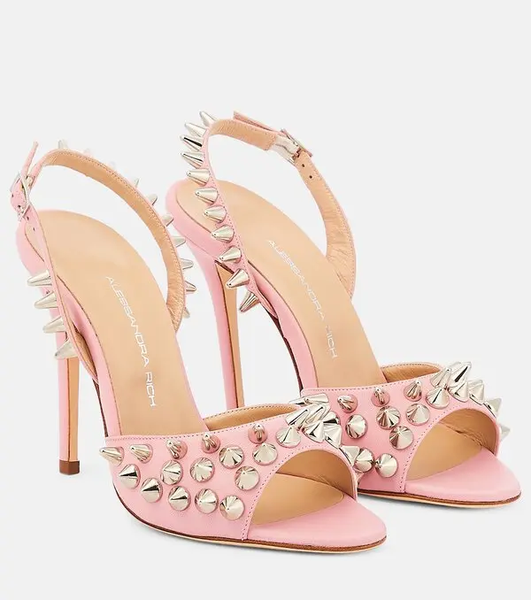 Alessandra Rich Embellished Leather Sandals - Pink