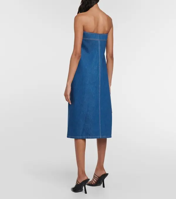 FERRAGAMO Strapless Denim Midi Dress