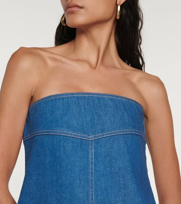 FERRAGAMO Strapless Denim Midi Dress