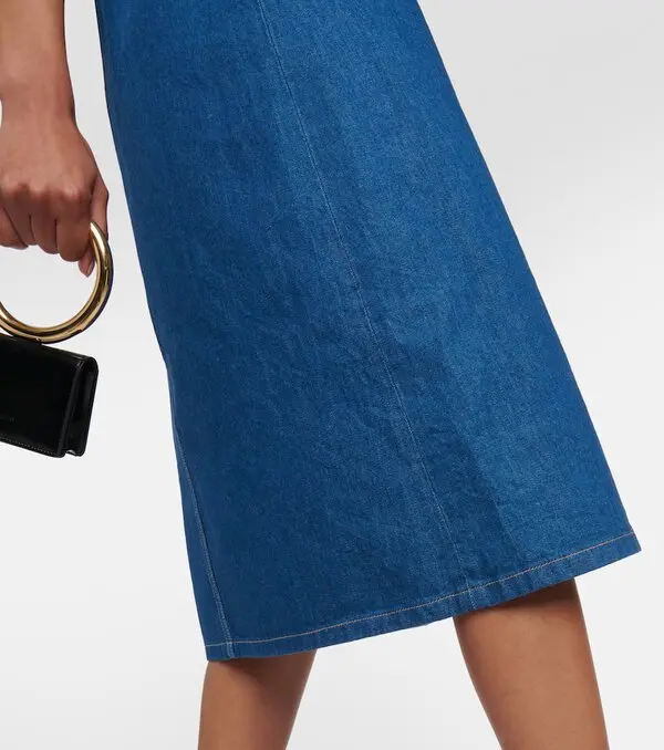 FERRAGAMO Strapless Denim Midi Dress
