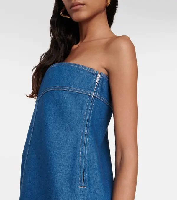 FERRAGAMO Strapless Denim Midi Dress