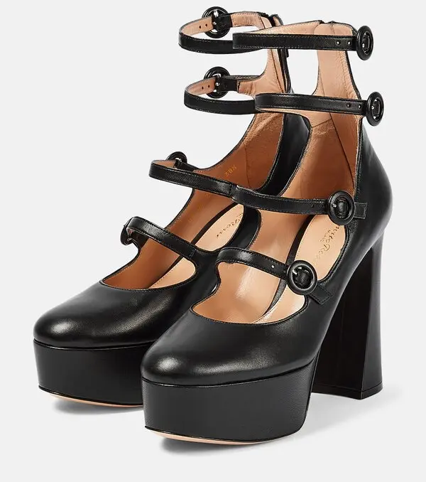 GIANVITO ROSSI Mary Jane Leather Platform Pumps