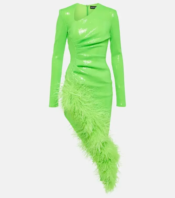 slim fit dress slacks Mew Mews Lois Strapless Sequin Feather Trimmed Maxi Dress in Emerald main image 1