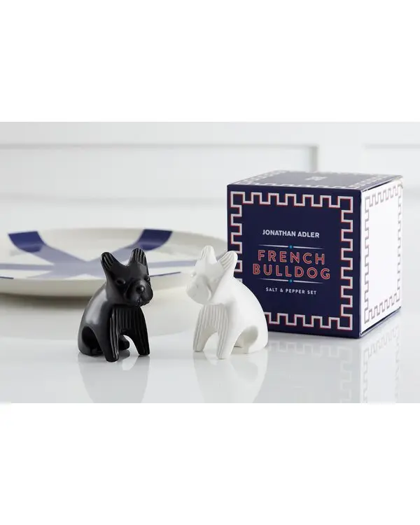 Jonathan Adler French Bulldog Salt & Pepper Shakers In & White - Black