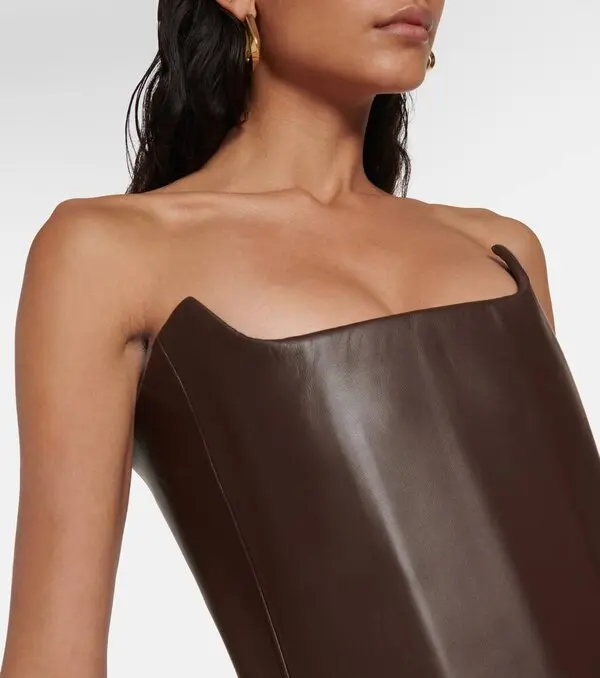 Bottega Veneta Bustier Leather Midi Dress