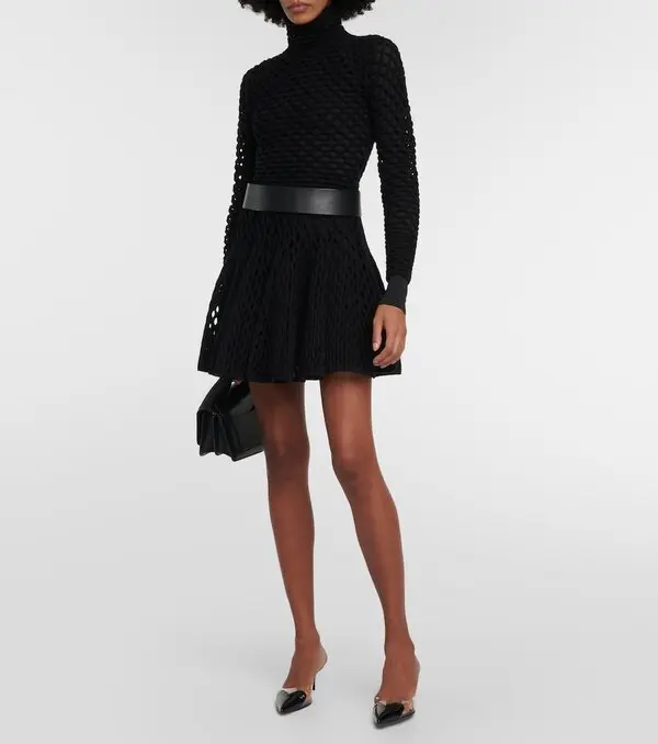 Alaïa High-rise Open-knit Miniskirt