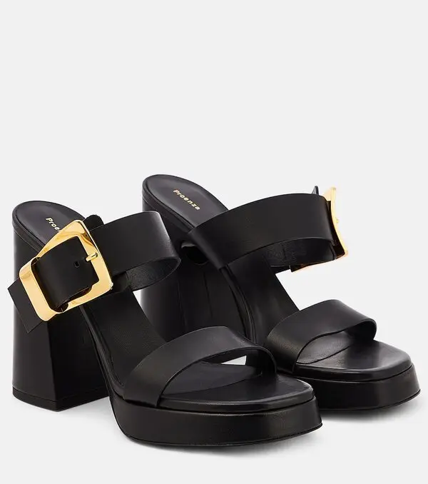 Proenza Schouler Buckle Leather Platform Mules - Beige