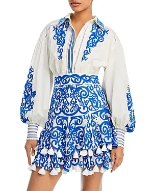 Alice + Olivia Loryn Embroidered Mini Shirt Dress In White/Saphire - 70%  Off | Editorialist
