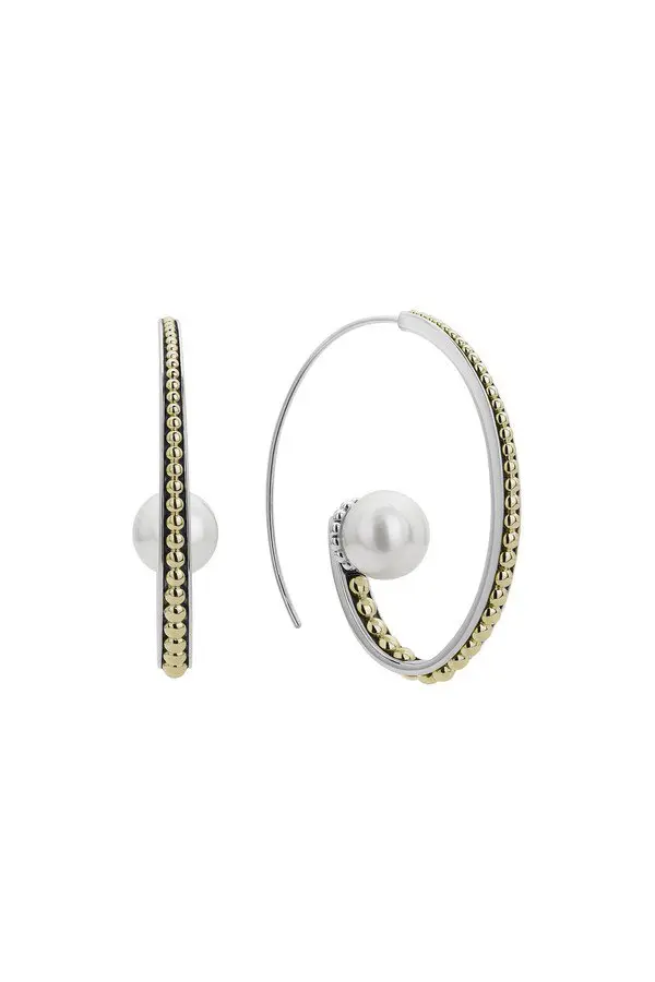 Lagos Luna Pearl Hoop Earrings - Gold