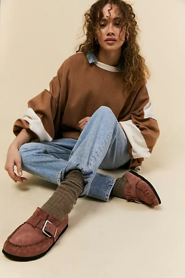 Free People Suede Mules - Sunset Sand Suede