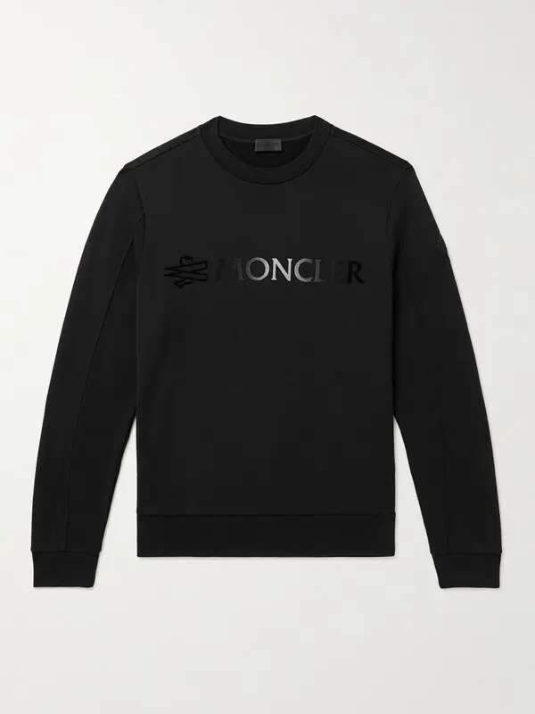 Moncler Logo-flocked Cotton-jersey Sweatshirt - Black