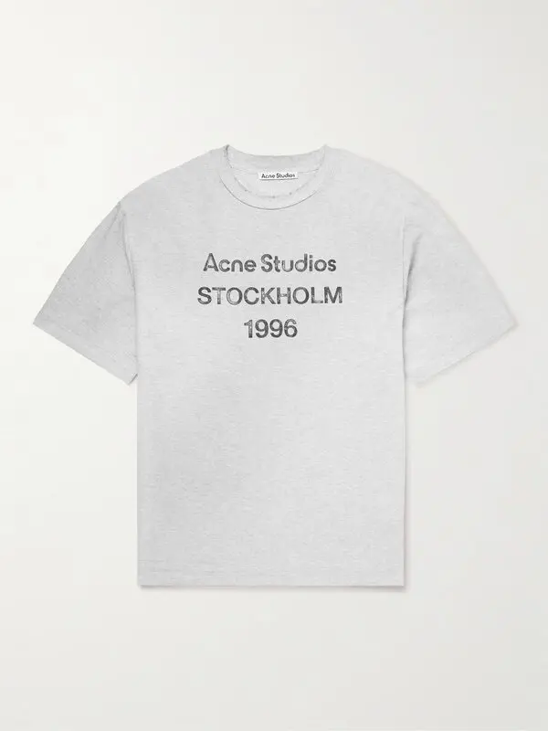 Acne Studios Exford Distressed Logo-print Organic Cotton-jersey T-shirt - Gray