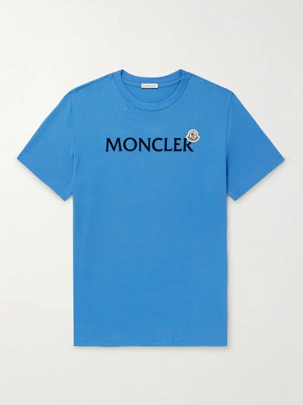 Moncler Slim-fit Logo-flocked Cotton-jersey T-shirt - Blue