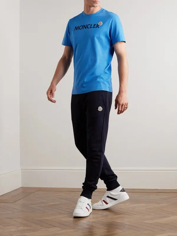 Moncler Slim-fit Logo-flocked Cotton-jersey T-shirt - Blue