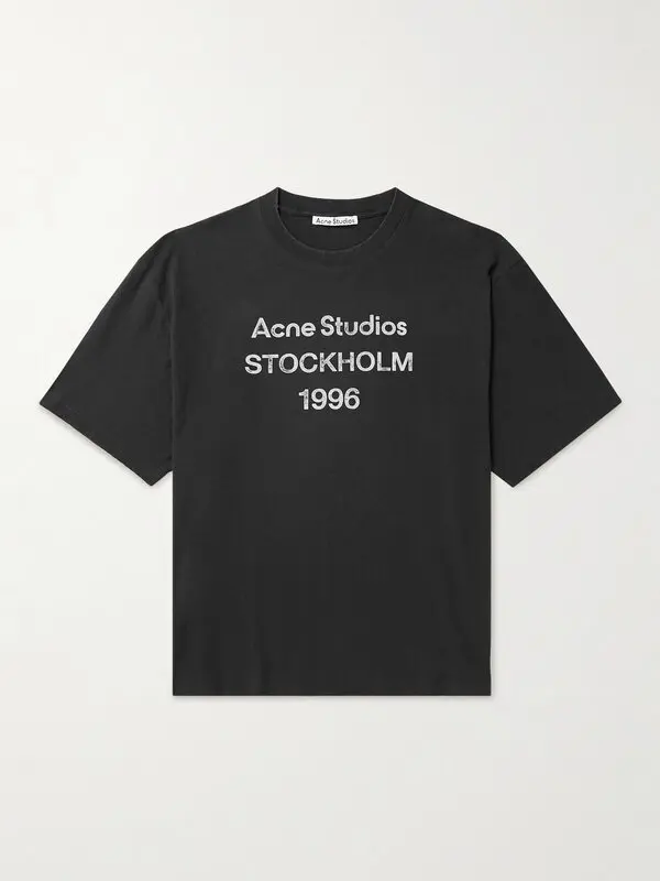 Acne Studios Exford Distressed Logo-print Cotton-jersey T-shirt - Black