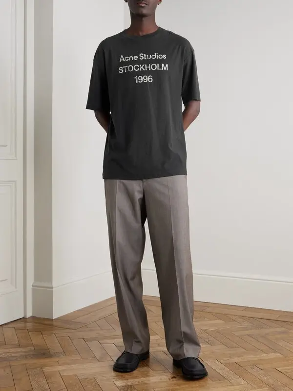 Acne Studios Exford Distressed Logo-print Cotton-jersey T-shirt - Black