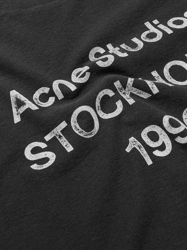 Acne Studios Exford Distressed Logo-print Cotton-jersey T-shirt - Black