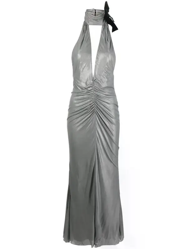 Alessandra Rich Halterneck Open-back Evening Dress - Grey