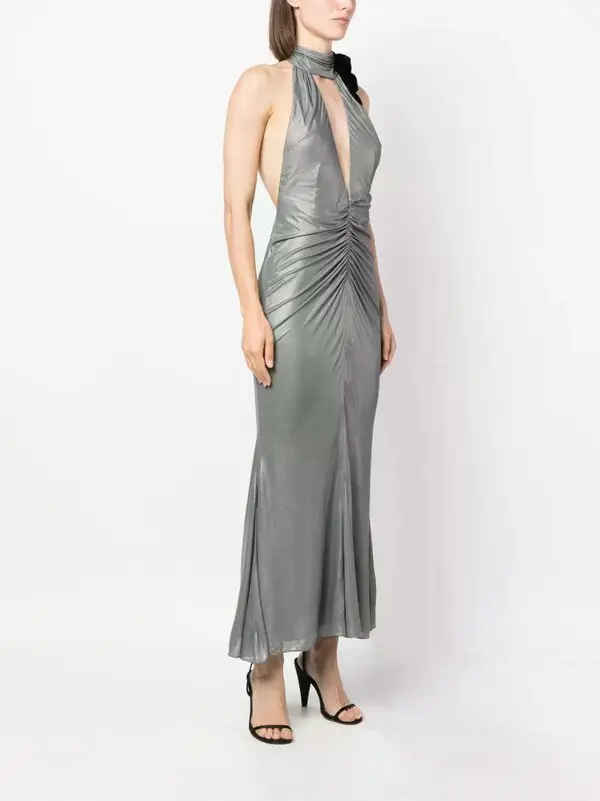 Alessandra Rich Halterneck Open-back Evening Dress - Grey