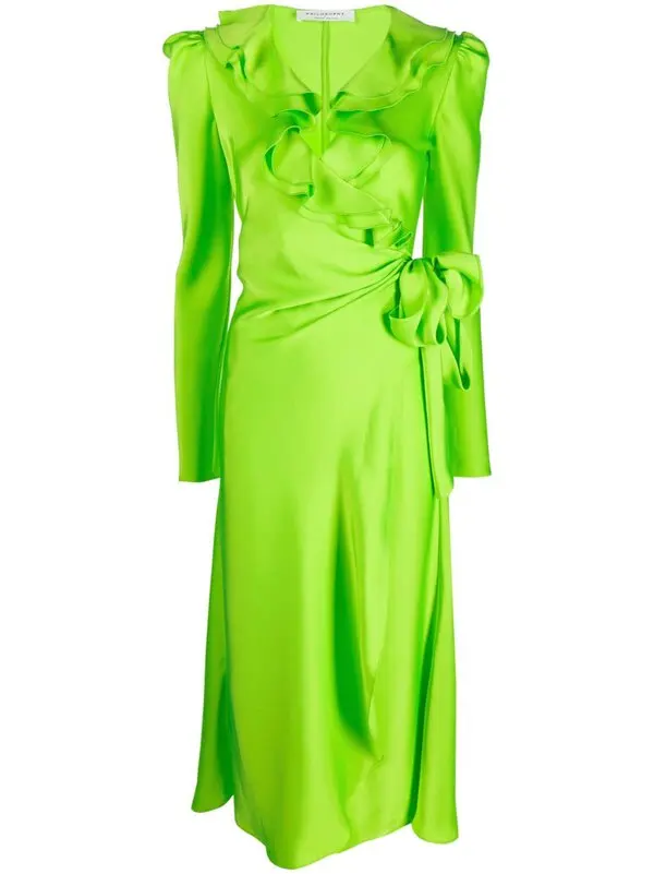 Philosophy Di Lorenzo Serafini Ruffled V-neck Long Sleeve Midi Dress