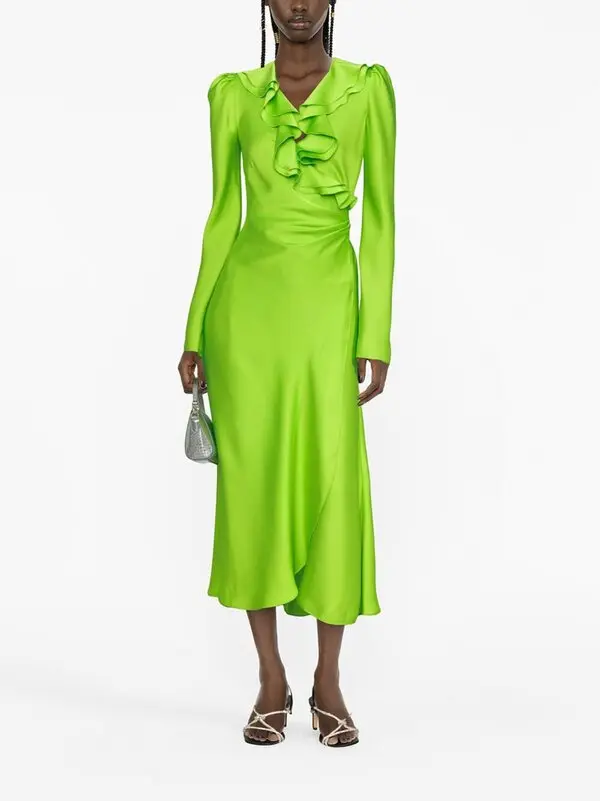 Philosophy Di Lorenzo Serafini Ruffled V-neck Long Sleeve Midi Dress