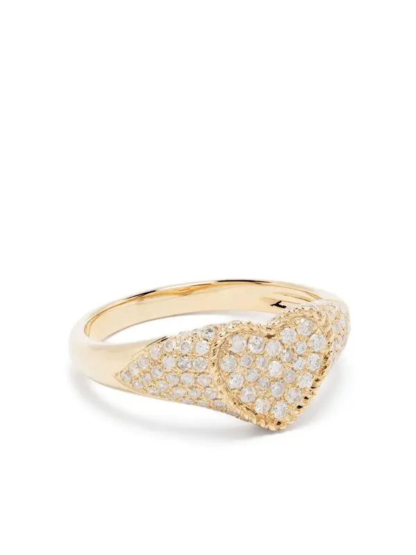 Yvonne Léon 9kt Yellow Diamond Heart Signet Ring - Gold