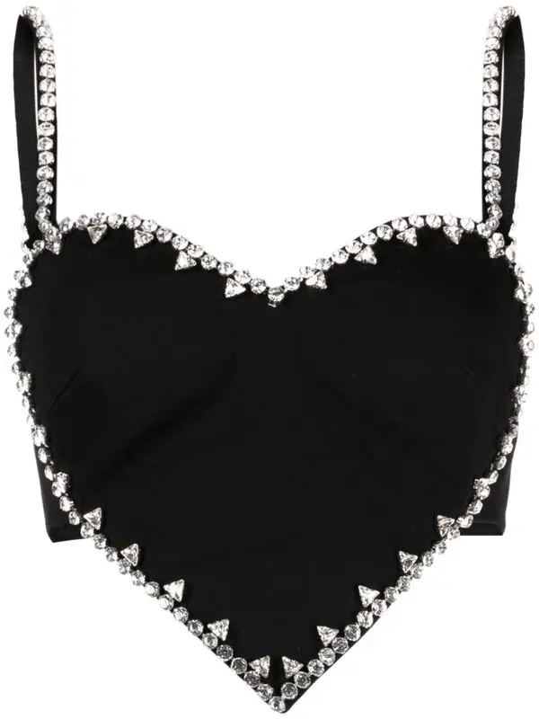 AREA Heart-motif Crystal-embellished Top - Black