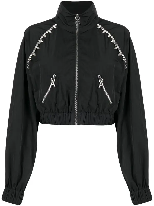 AREA Crystal-embellished Zip-up Jacket - Black