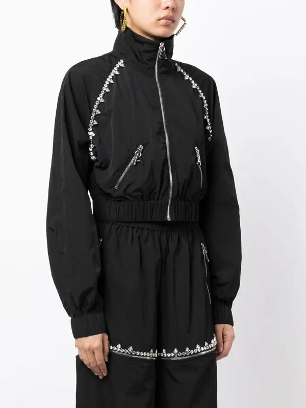 AREA Crystal-embellished Zip-up Jacket - Black