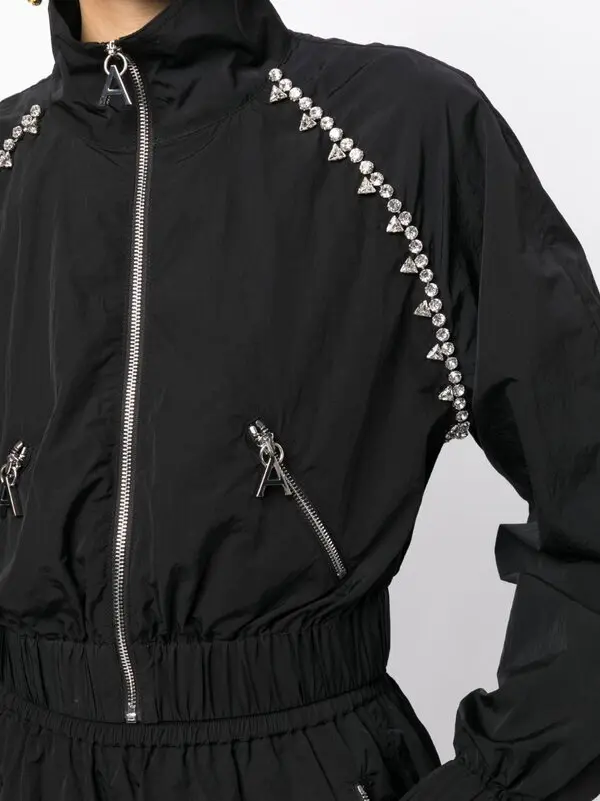 AREA Crystal-embellished Zip-up Jacket - Black