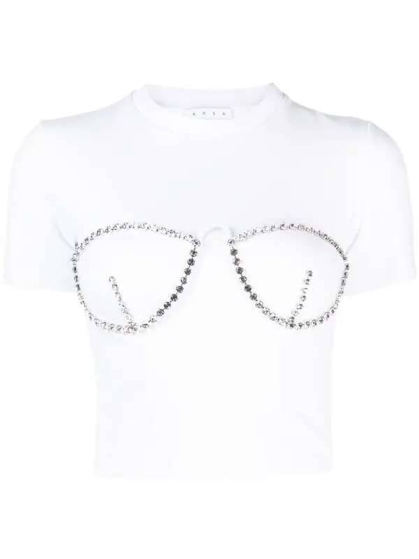 AREA Crystal-embellished Cropped T-shirt - White