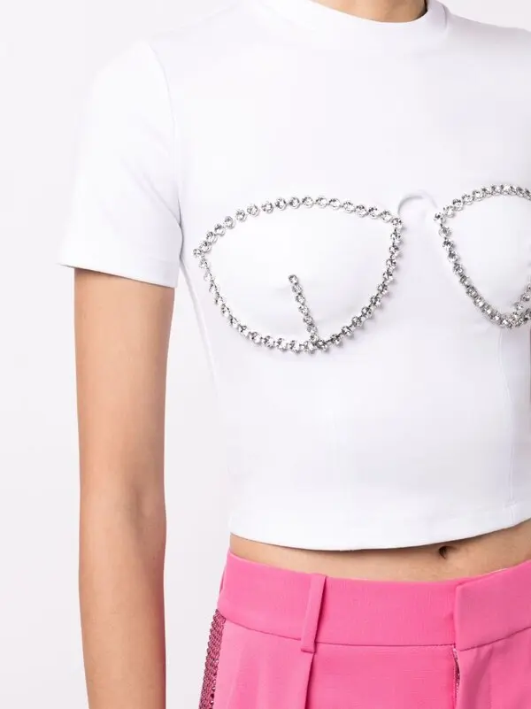 AREA Crystal-embellished Cropped T-shirt