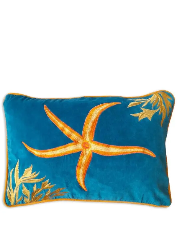 LES-OTTOMANS Starfish Embroidered Cushion - Blue