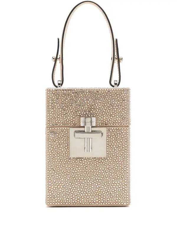 Oscar De La Renta Crystal Pave Alibi Cube Bag - Neutrals