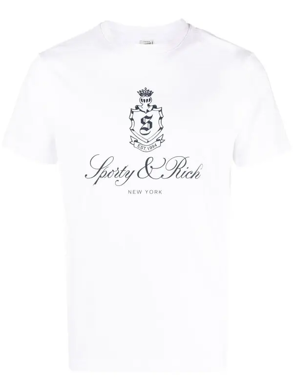SPORTY & RICH Logo Print Cotton T-shirt - White