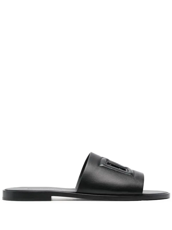 Dolce & Gabbana Embossed-logo Leather Slides - Black