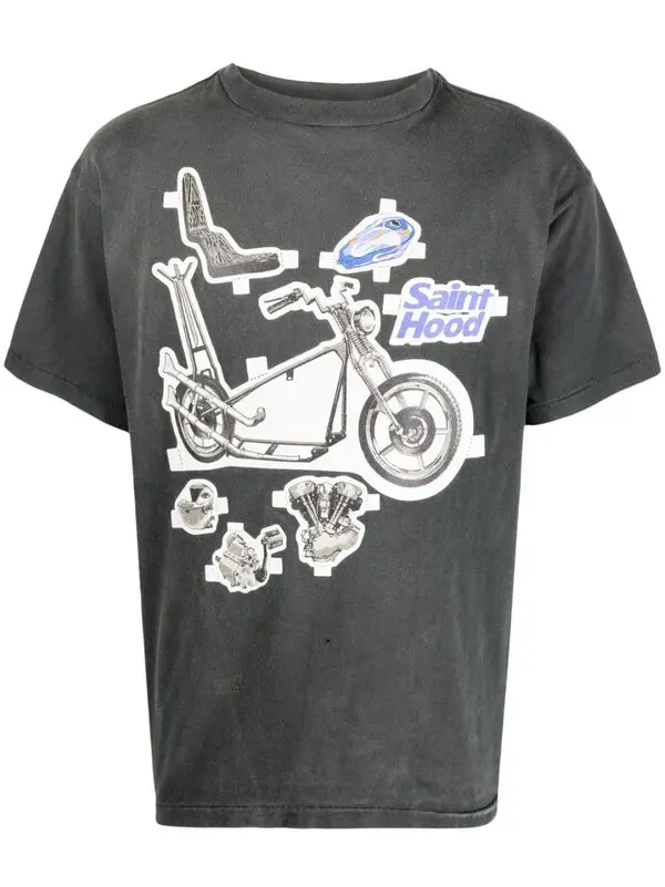 SAINT MXXXXXX Graphic-print Distressed Cotton T-shirt