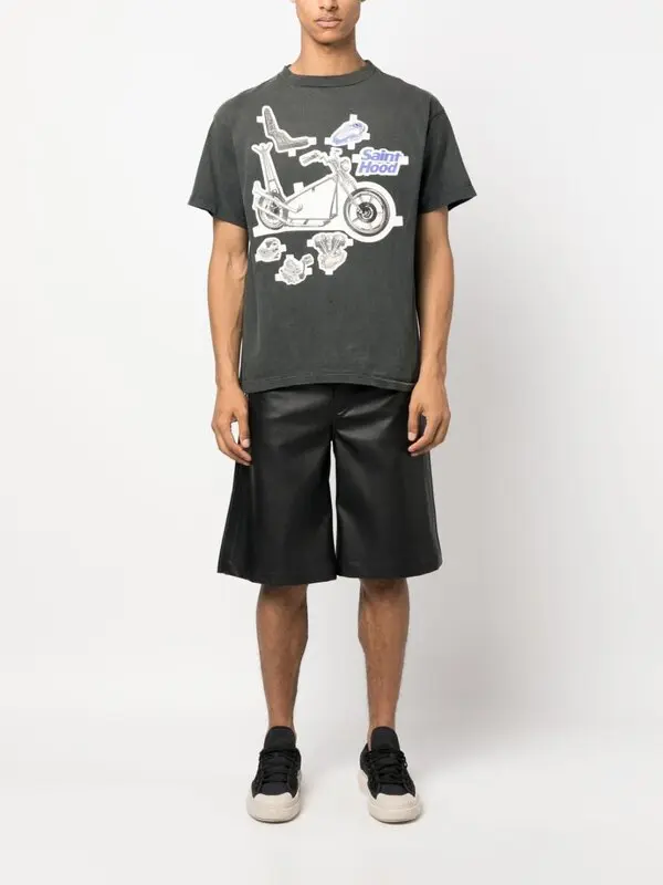 SAINT MXXXXXX Graphic-print Distressed Cotton T-shirt