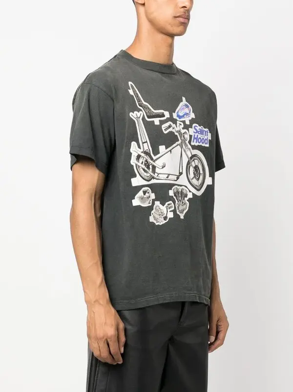 SAINT MXXXXXX Graphic-print Distressed Cotton T-shirt