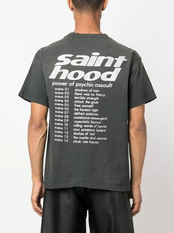 SAINT MXXXXXX Graphic-print Distressed Cotton T-shirt