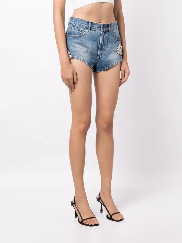 AREA Crystal-embellished Denim Mini Shorts