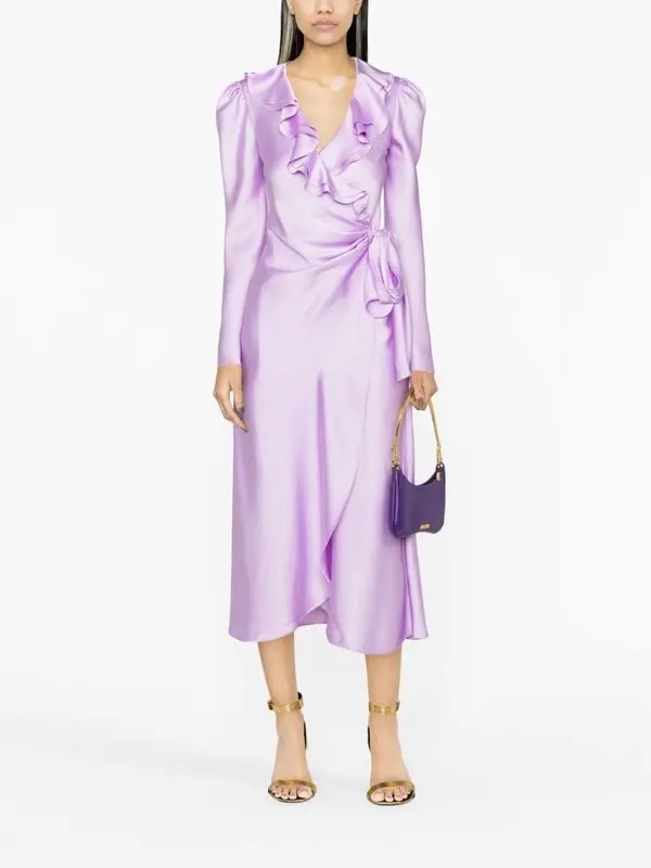 Philosophy Di Lorenzo Serafini Lilac High-shine Ruffle V-neck Midi Dress
