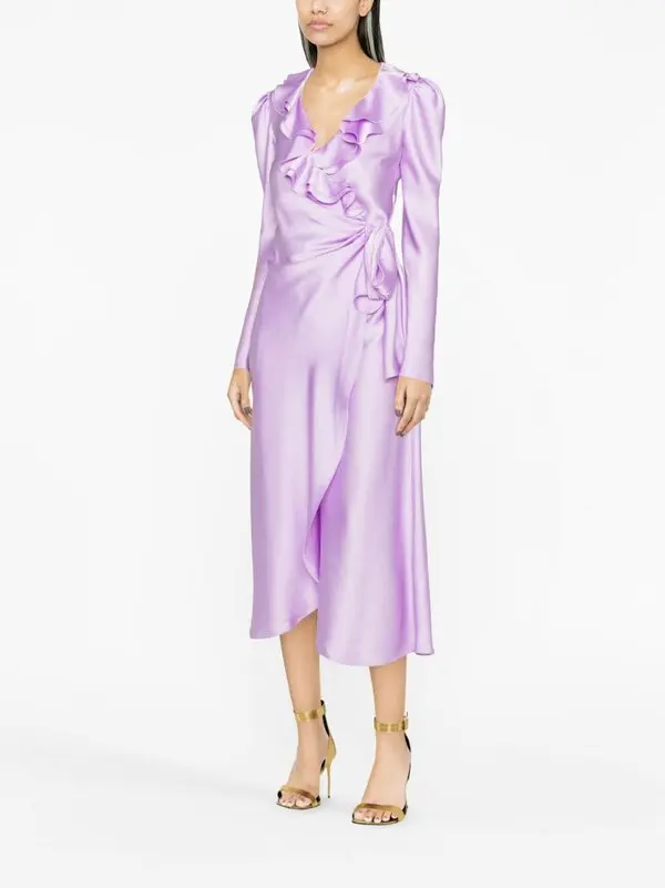 Philosophy Di Lorenzo Serafini Lilac High-shine Ruffle V-neck Midi Dress