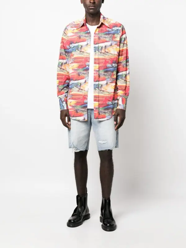 ERL Sunset-print Cotton Shirt - Red