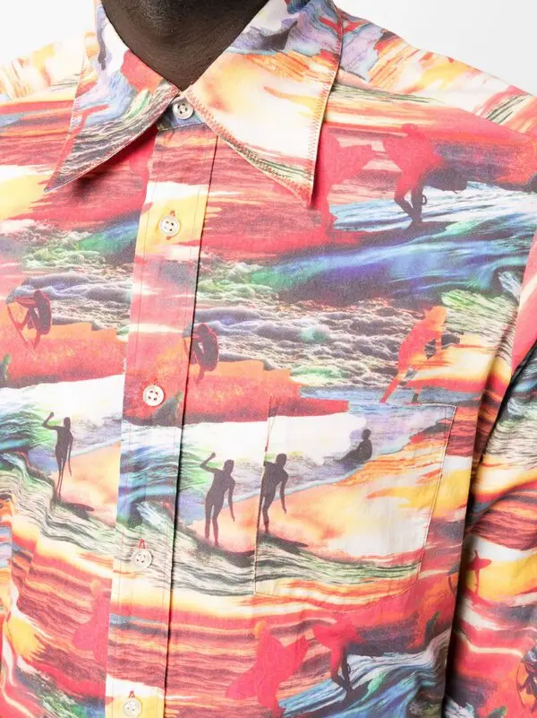 ERL Sunset-print Cotton Shirt - Red