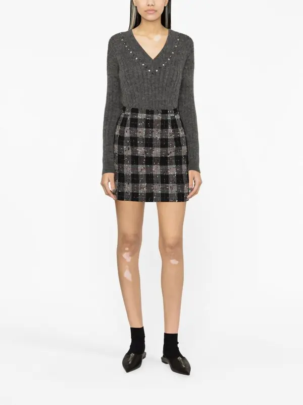 Alessandra Rich Stud-embellished Ribbed-knit Jumper - Grey