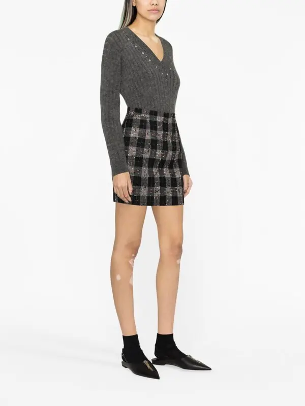 Alessandra Rich Stud-embellished Ribbed-knit Jumper - Grey