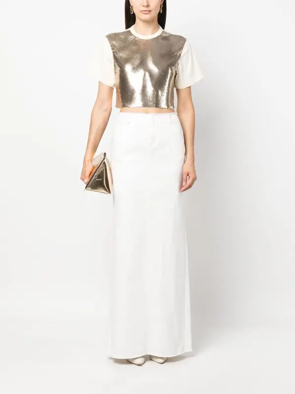 Rabanne Chainmail-panel Cropped T-shirt - Gold